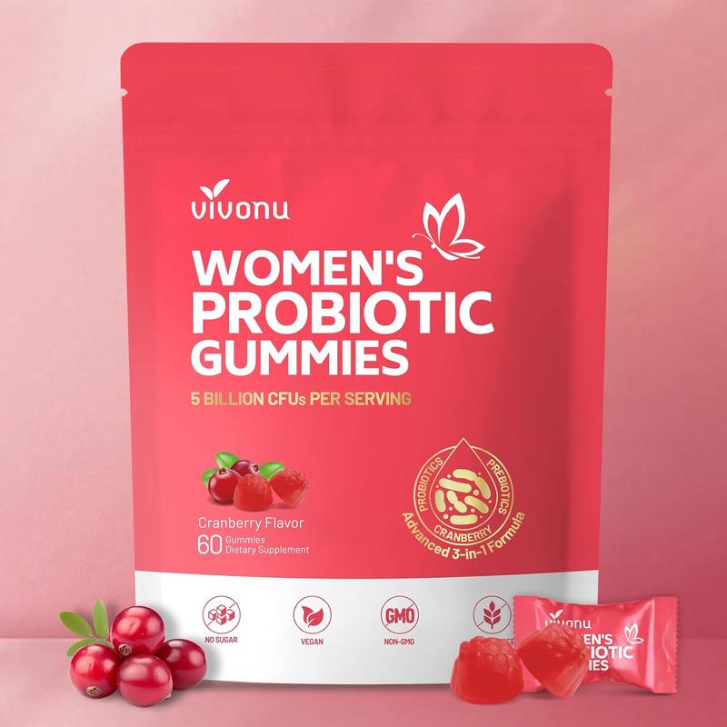 Vivonu Women's Probiotic Gummies with Cranberry Flavor 60 Count 5 ...