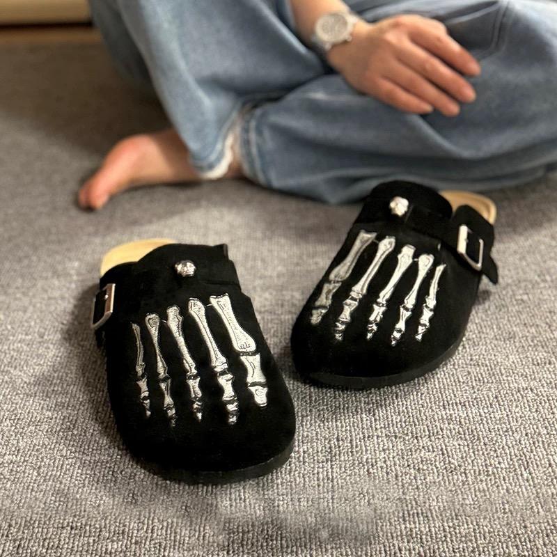 Skeleton Mule Slides - Gothic Punk Slip-On Shoes| Edgy Daily Style ...