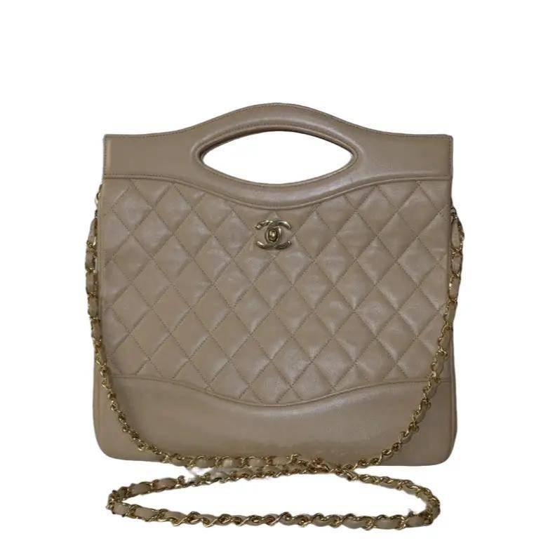 Pre-owned Lambskin/24K plated gold hardware tote bags Chanel Vintage ...