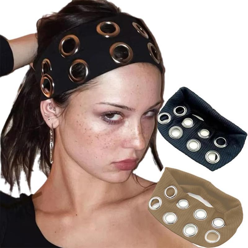 Women Hollow Out Eyelets Elastic Headband Y2K Girls Punk Grunge ...