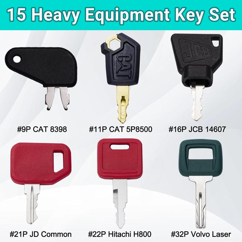 15PCS Multi Types Heavy Equipment Key Set Construction Master Equipment ...