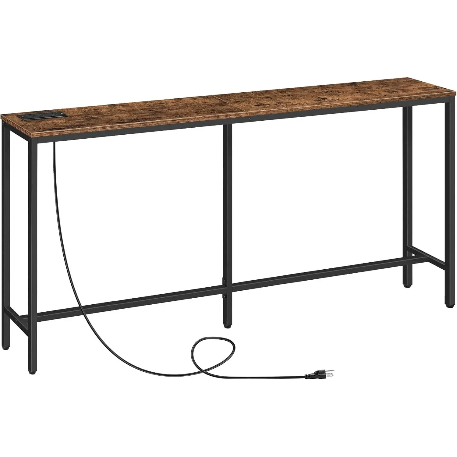 Console Table with Power Outlet, 63" Narrow Sofa Industrial Entryway ...