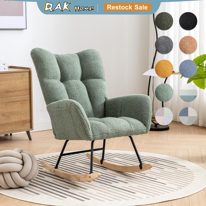 QAK Teddy Fabric Rocking Chair with Pocket, Soft Rocking Chair for ...