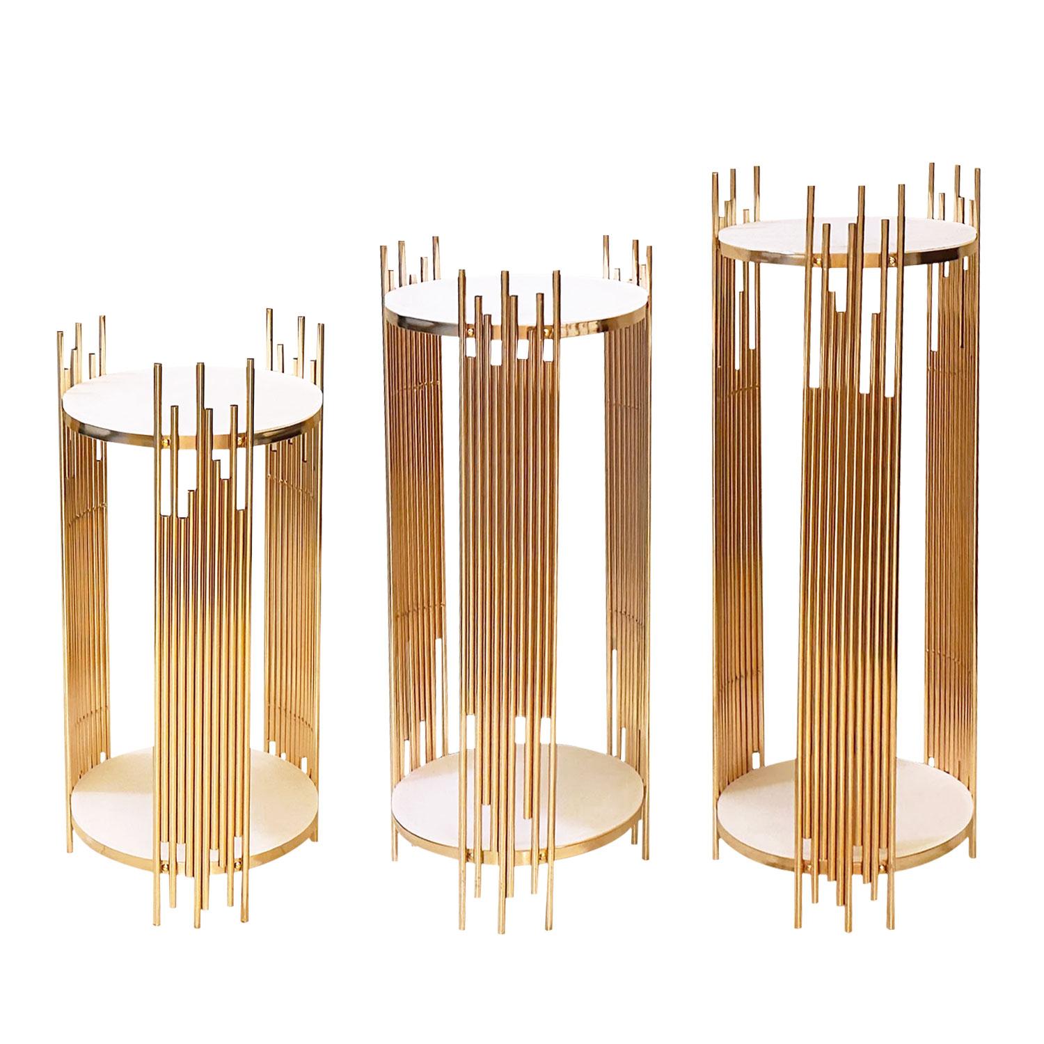 Gold Metal Cylinder Pedestal Stands Set of 3, Round Dessert Table ...