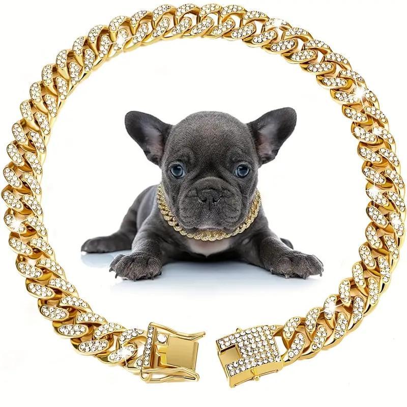 Rhinestone Decor Pet Collar, 1 Count Punk Style Pet Puppy Collar ...