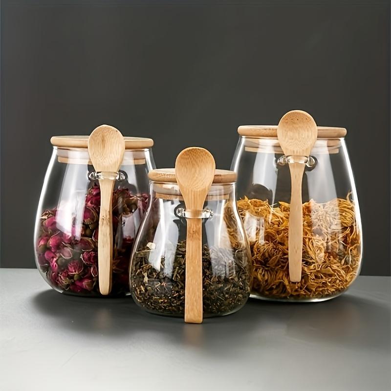 2-piece Set (Jar + Spoon) Sealed Glass Storage Jar with Spoon ...