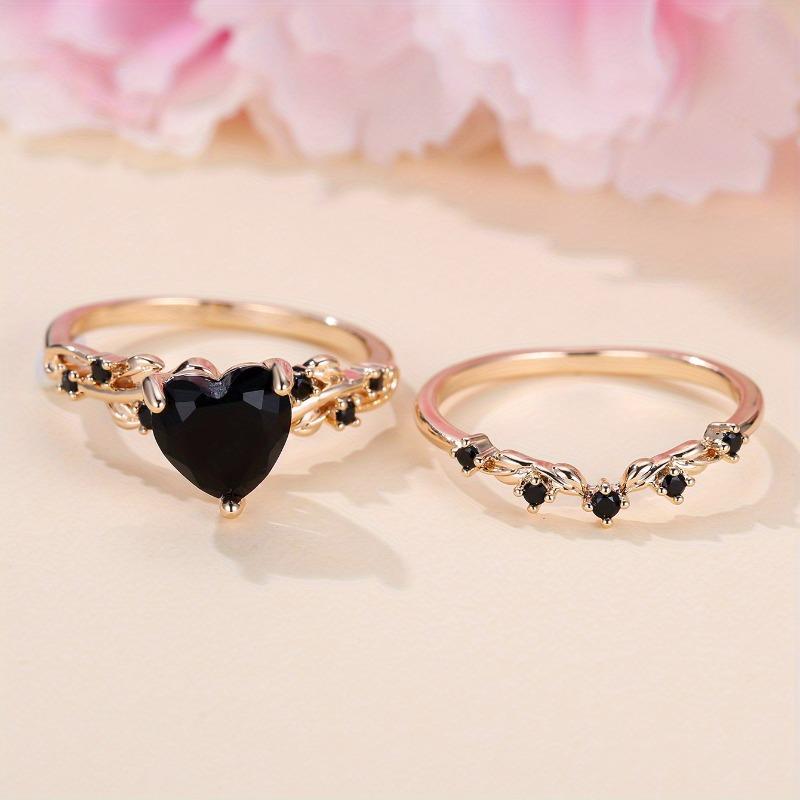 2-Piece Red/Green Zirconia Rings - Elegant Stackable Heart-Shaped ...
