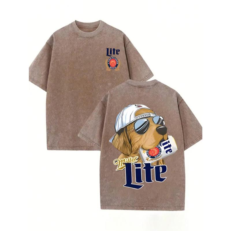 Miller Dog & Beer MLite T-Shirt - 230g Washed Cotton! Dog Hunting Print ...