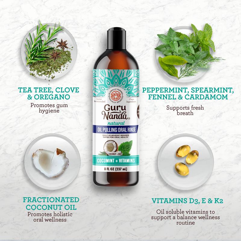 GuruNanda Cocomint Pulling Oil with 7 Essential Oils & Vitamins D3, E ...