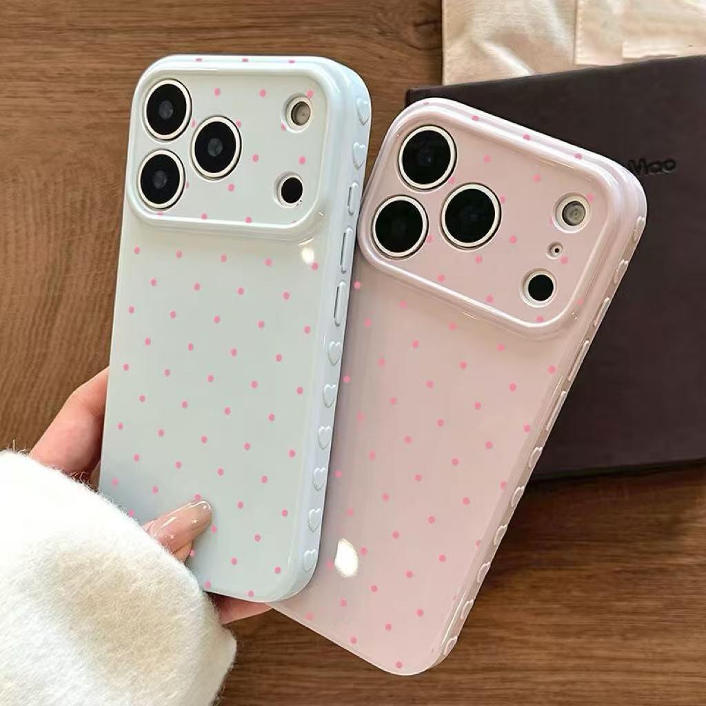 Polka‑Dot Heart‑Border Phone Case Made Of Premium Glossy Soft Tpu‑Pc ...