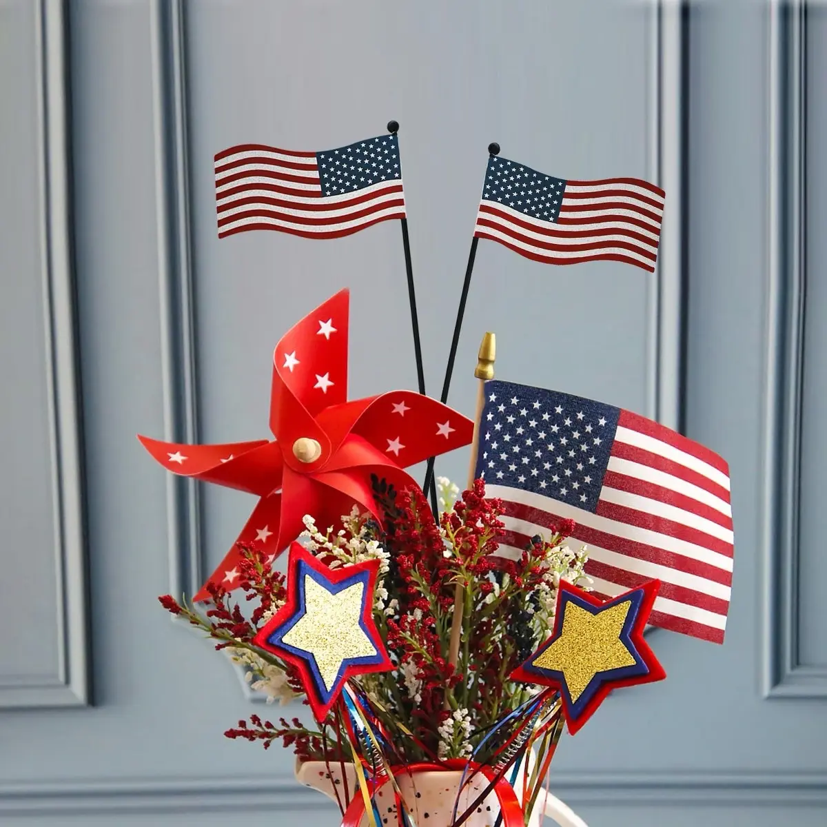 4pcs 13"H Metal American Flag Garden Stake Patriotic US Flag Yard Signs ...