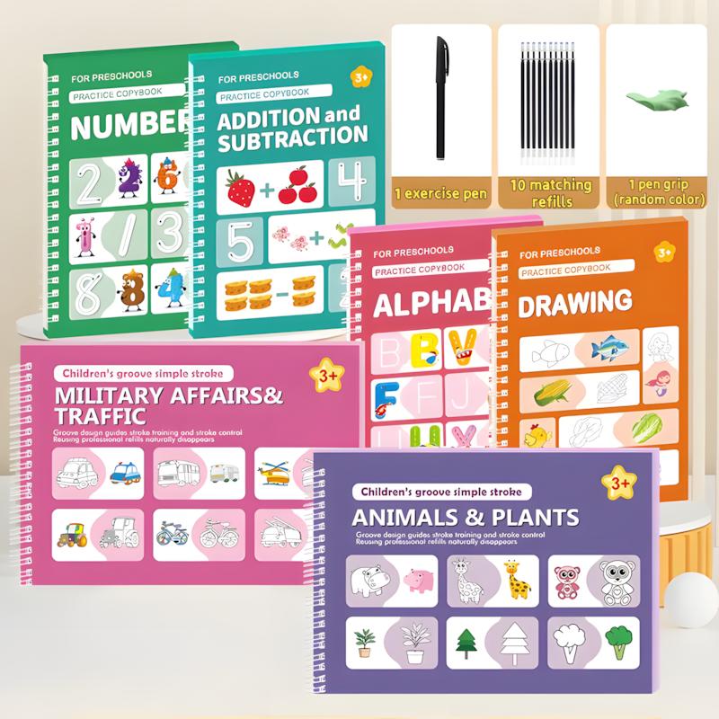 Reusable Grooved Handwriting Workbook for Kids, Learning Materials, 6 ...