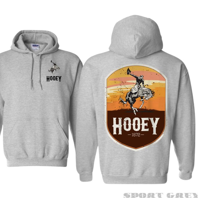 HOOEY Rodeo Hoodie – Cowboy Riding Bronc in Sunset Scene, Western ...