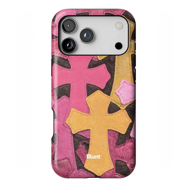 BLUNT iPhone Case – CRAVOX | Pink & Gold Cross Leather-Inspired MagSafe ...