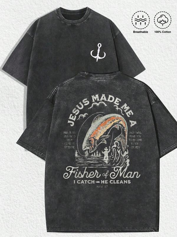 1 PCS Religious "Jesus Made Me A Fisher Of Man" Graphic Tee: Featuring ...
