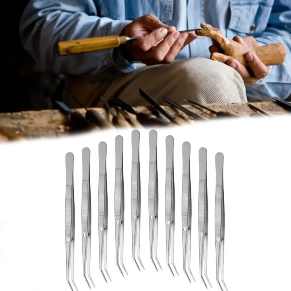 10-Pack Stainless Steel Tweezers With Curved Serrated Tips, Versatile ...