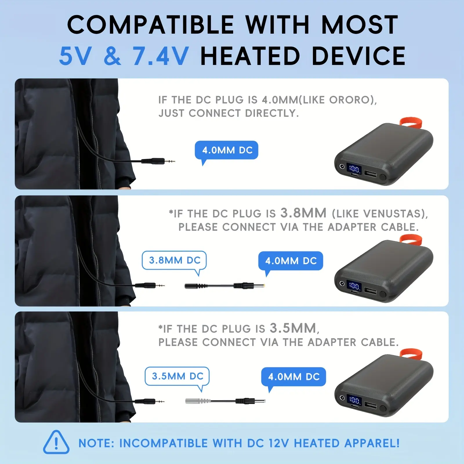 Heated Vest Battery Pack 20,000mAh 7.4V / 5V, Battery Pack for Heated ...