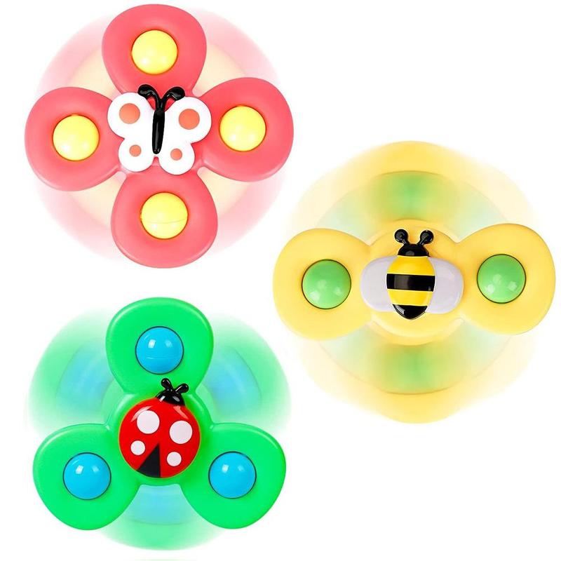 Cartoon Insect Design Suction Cup Spinner Toy, 3 Counts/set 2 in 1 Spin ...
