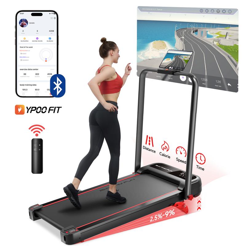 RHYTHM FUN Incline Foldable Treadmill with Handlebar Under Desk Walking ...