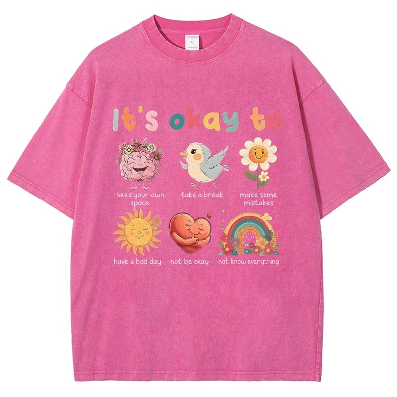 "It's Okay To" Mental Health Graphic Oversized Washed T-Shirt, Self ...
