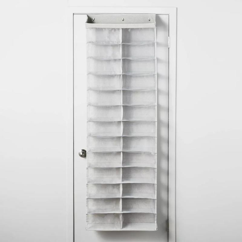 Over The Door 26 Shelf Mesh Shoe Organizer Light Gray Clear mesh front ...