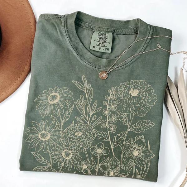 Comfort Colors Vintage Pressed Flowers Shirt, Boho Cottagecore Shirt ...