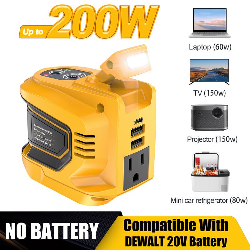 200W Power Inverter for Dewalt 20V Battery, Battery Not Included, DC ...