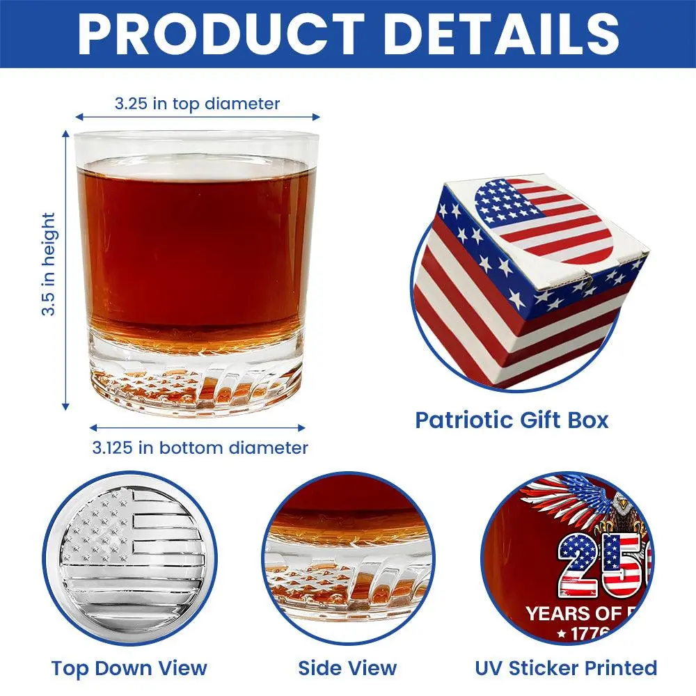 250 Years of Freedom, 1776 2026 Eagle Printed Whiskey Glass Patriotic ...