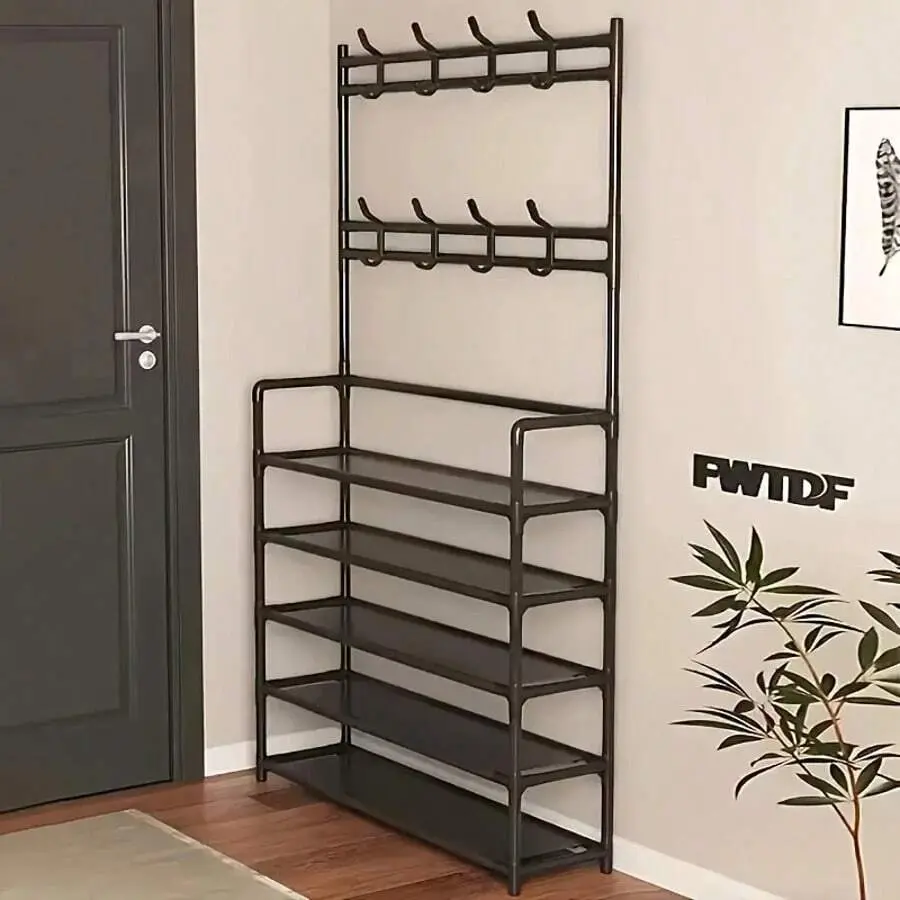 3-in-1 Entryway Organizer: Shoe Rack with Coat Rack, 5-Tier Shoe ...