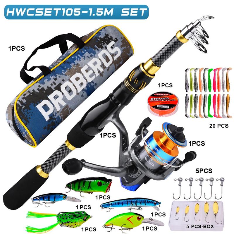 PROBEROS 1.5m-2.4m Fishing Rod and Reel Combo Kit Spinning Fishing Reel ...