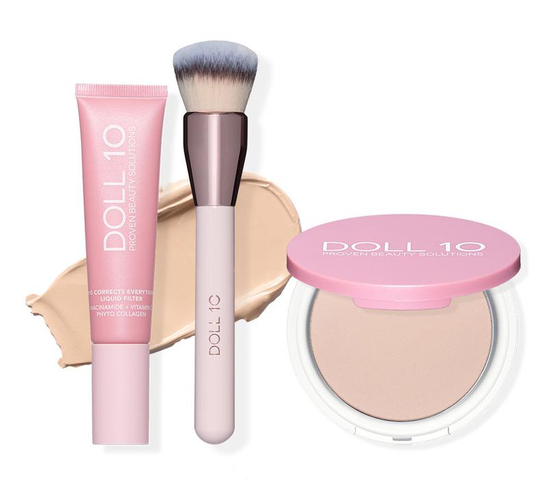 Doll 10 TCE Liquid Filter Foundation with Powder & Brush Concealer ...