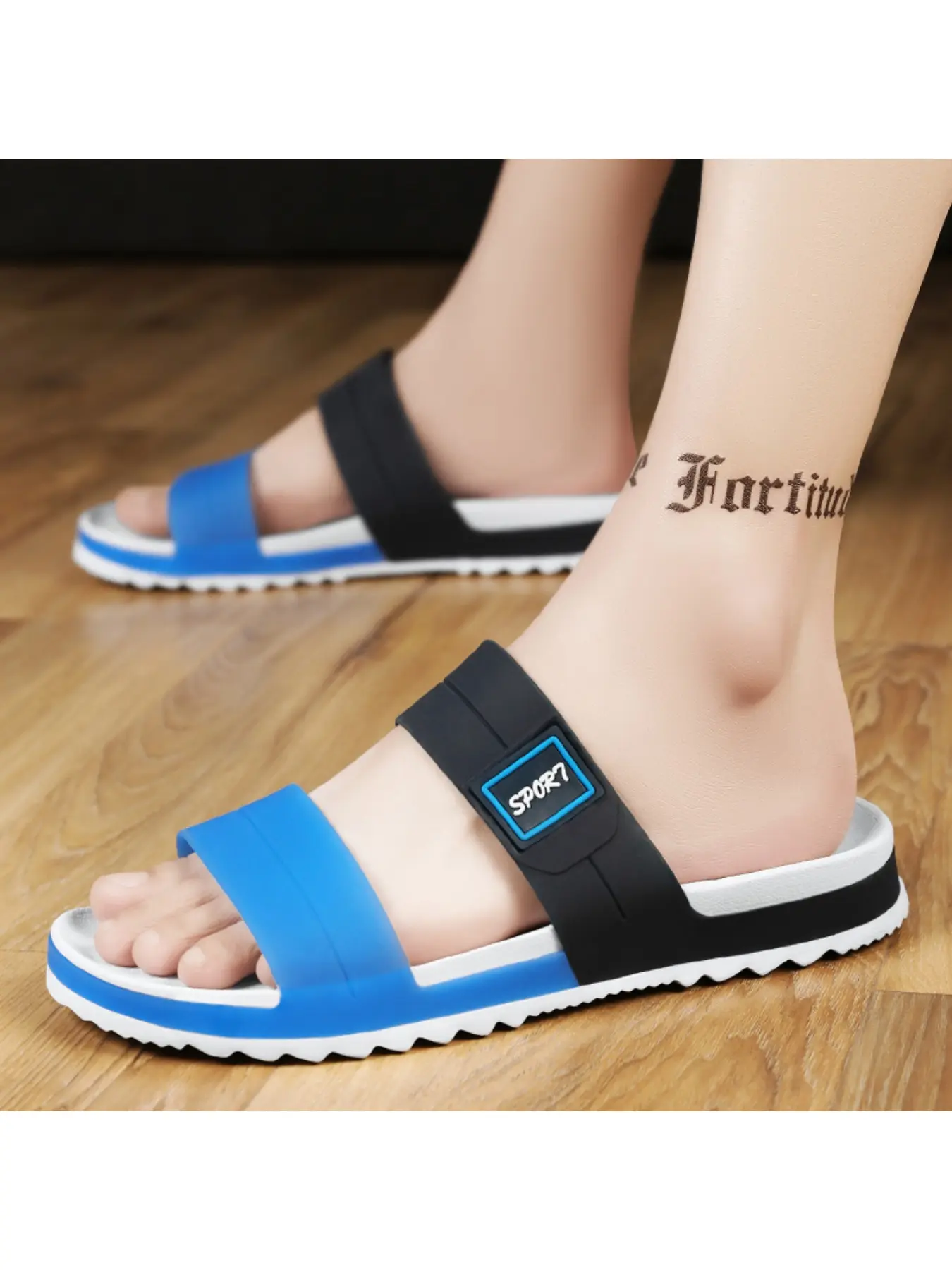 Men's color-block double-strap slippers with thick anti-slip sole ...