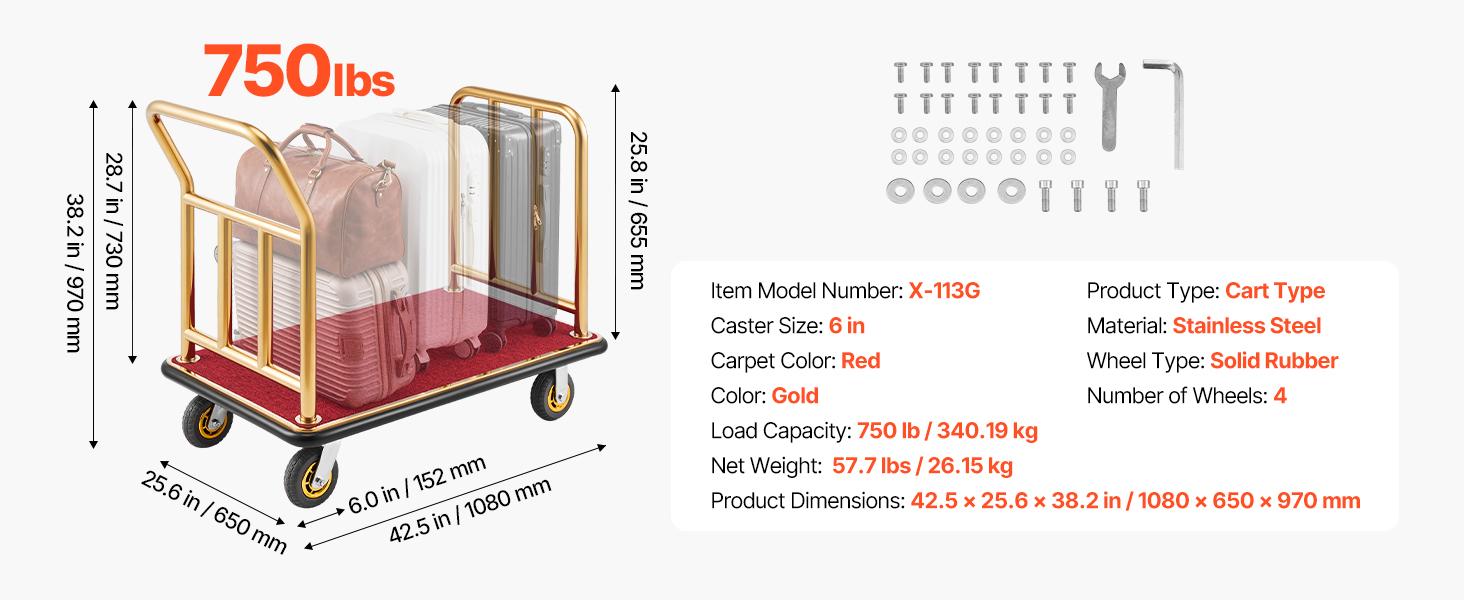 【DealsForYouDays】VEVOR Heavy Duty Handle Luggage Cart, 750 lbs Capacity ...