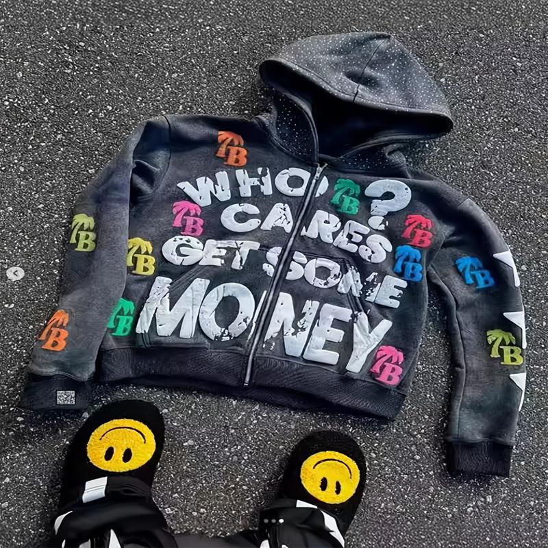 Neutral Y2K full zipper hooded jacket - red with TB letters and stars ...