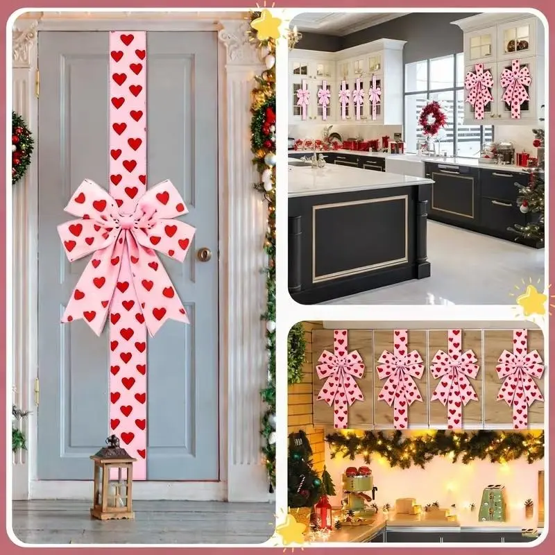Valentine's Day Pink Heart Large Bow Decoration - 79x2.4 Inches ...