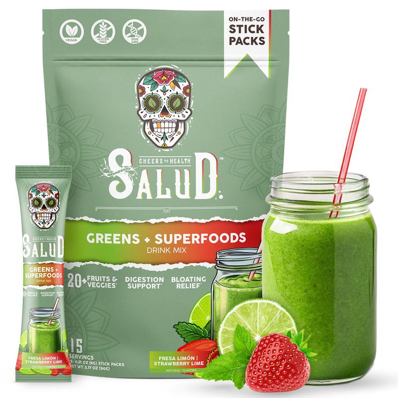 Salud 2-in-1 Greens Powder + Superfood Drink Mix Packets, 20+ Fruits ...