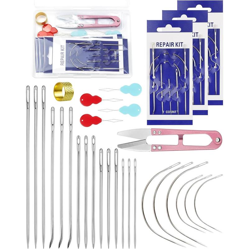 28PCS Heavy Duty Hand Sewing Needles Set - Large Eye Leather Sewing ...