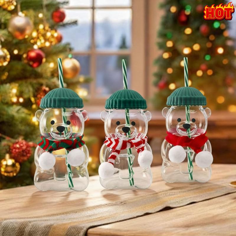 New Bear Cup with Straw Clear Bear Straw Cup with Green Hat Lid for ...