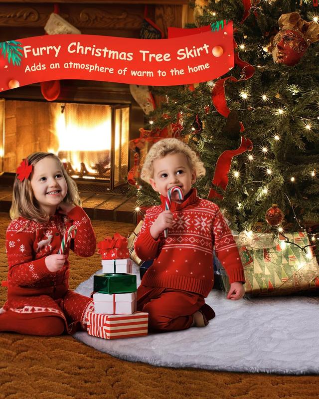 Christmas Tree Skirt, 48 Inch White Faux Fur Xmas Tree Skirt, White ...