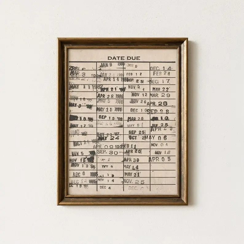 Vintage Library Card Paper Graphic Artistic Posters, Retro Book Due ...