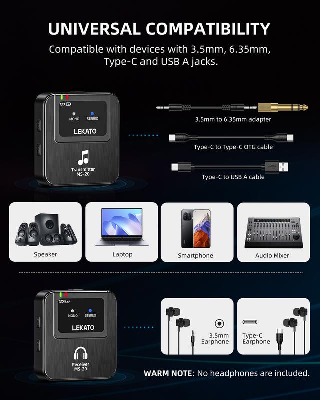 LEKATO 2.4G Wireless in-Ear Monitor IEM System Transmitter Receiver ...