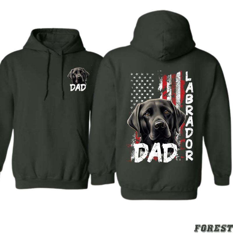 Patriotic Labrador Dad Hoodie – Black Lab with USA Flag Graphic – Funny ...