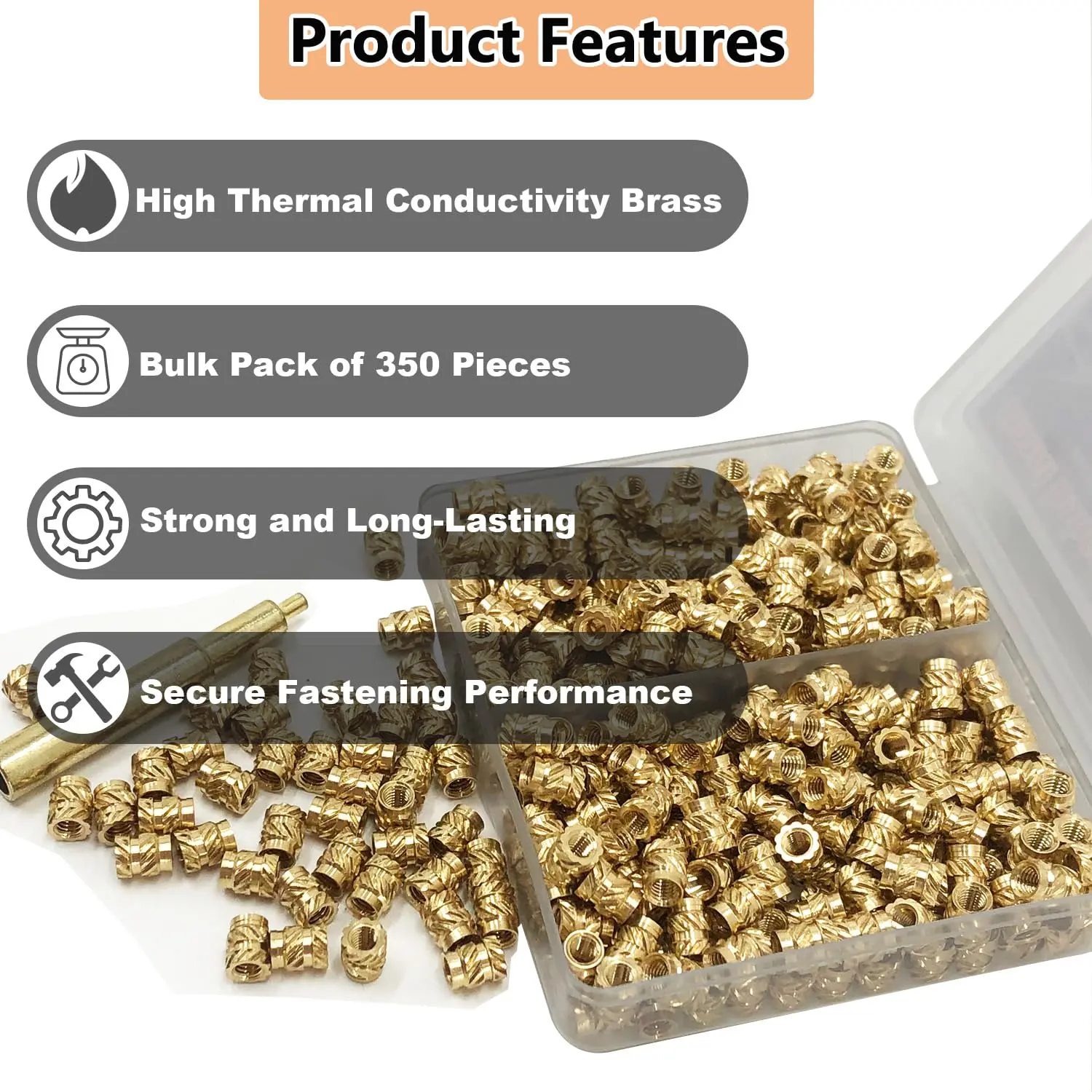 Threaded Insert 350 count M3 x L5.7 x D4.6 Heat Set Nut Brass for ...
