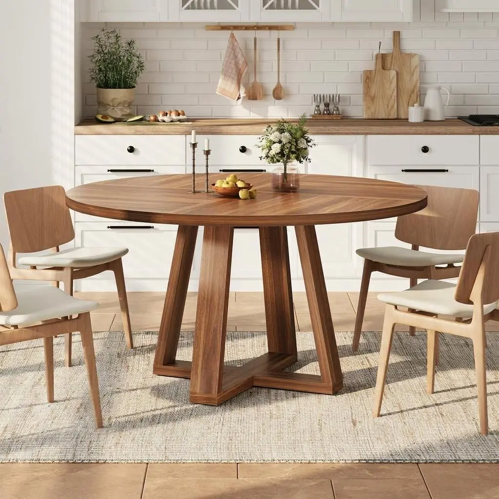 Modern Farmhouse Round Dining Table for 4-6 – Sturdy Wood – Sturdy ...