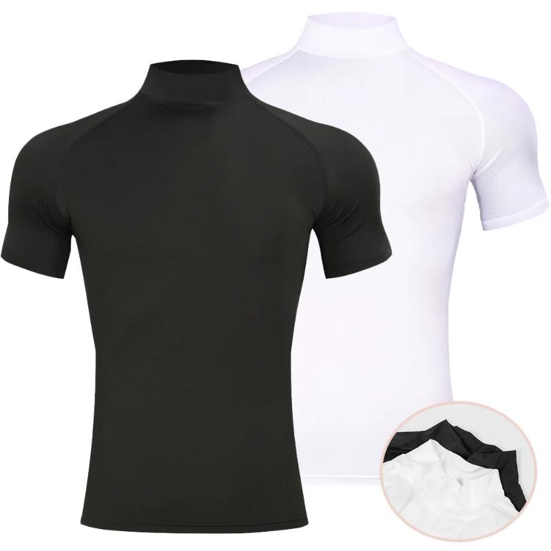 Mens Bodybuilding Sports Tight T-shirt Summer Compression Turtleneck ...