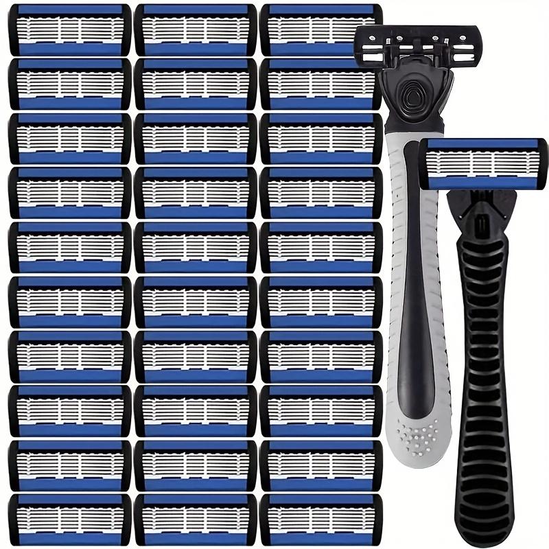 Men'S 6-Layer Manual Shaving Razor Set with Non-Slip Metal Handle ...