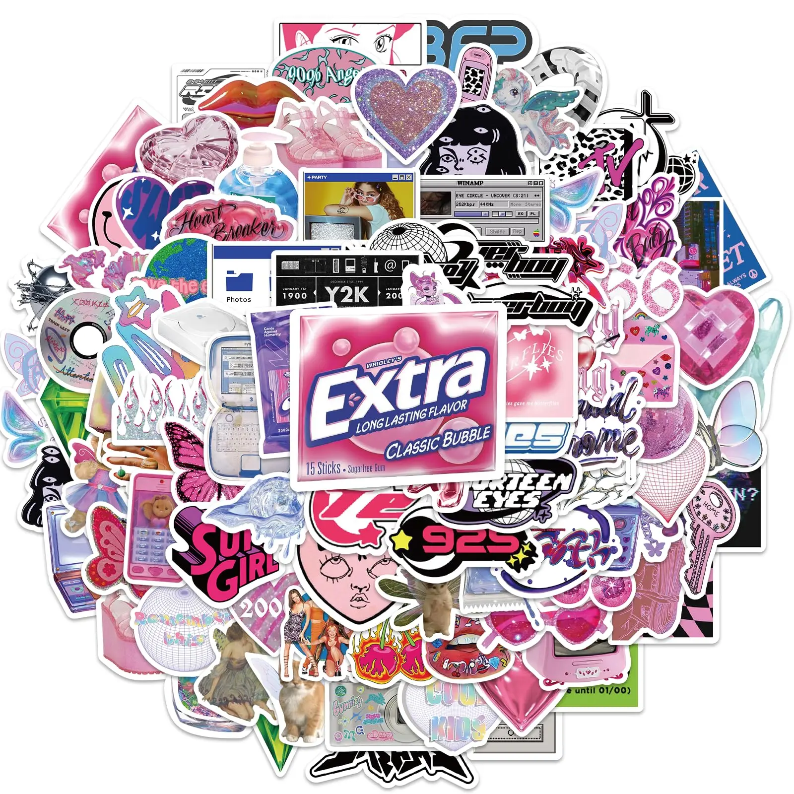 Retro Aesthetic Stickers, 106pcs Cool 2000s Cyber Trend Stickers, Vinyl ...
