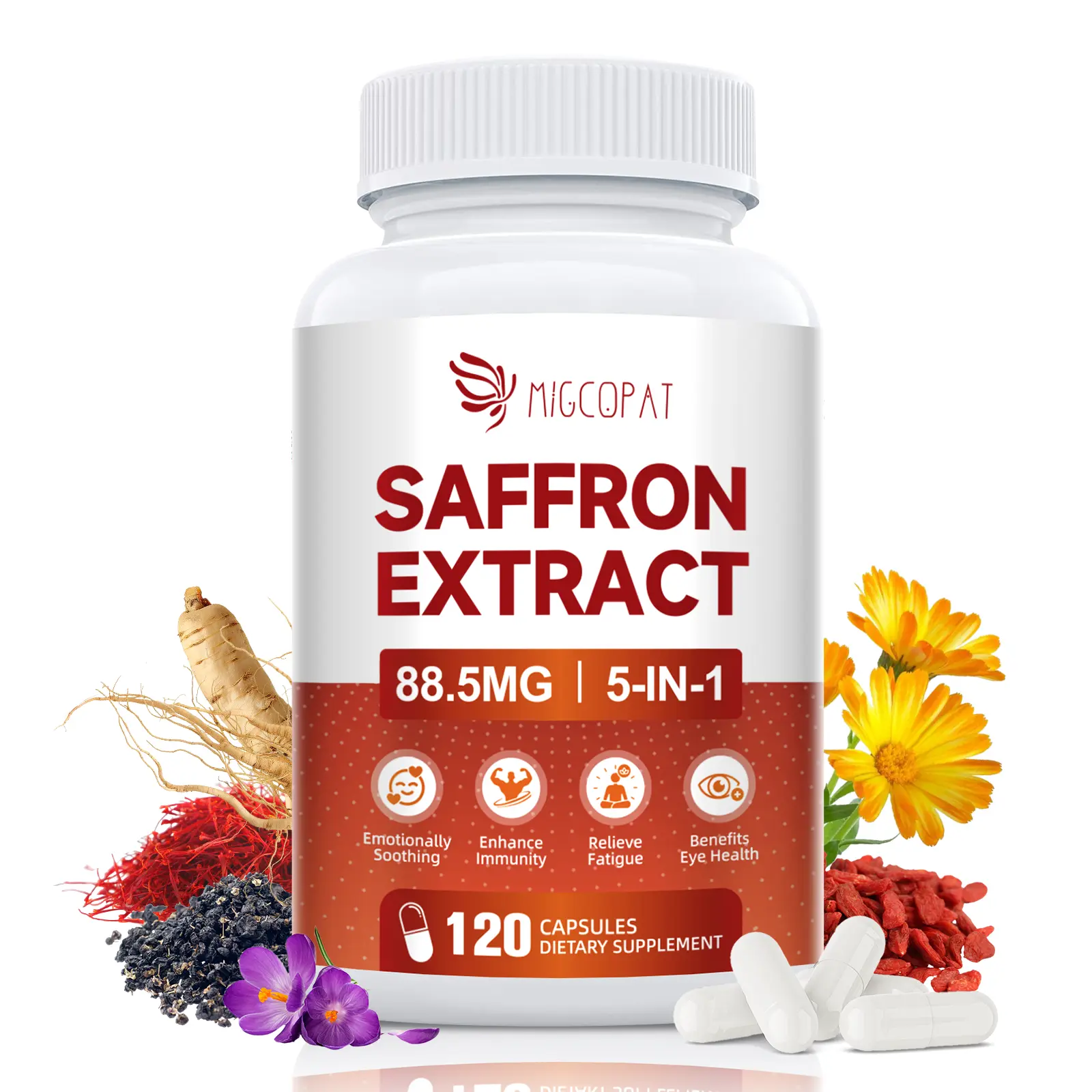 Migcopat Happy Saffron Supplements 5 in 1 Saffron Capsules with 10:1 ...