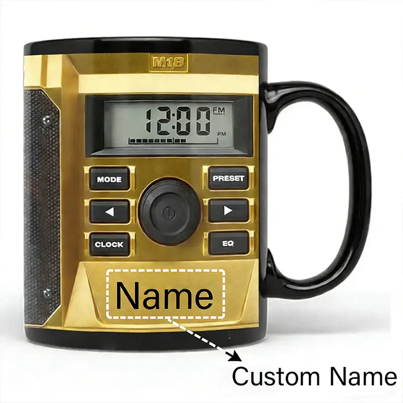 1pc Custom Name Golden Radio Theme Mug with 2D Design, Personalized ...