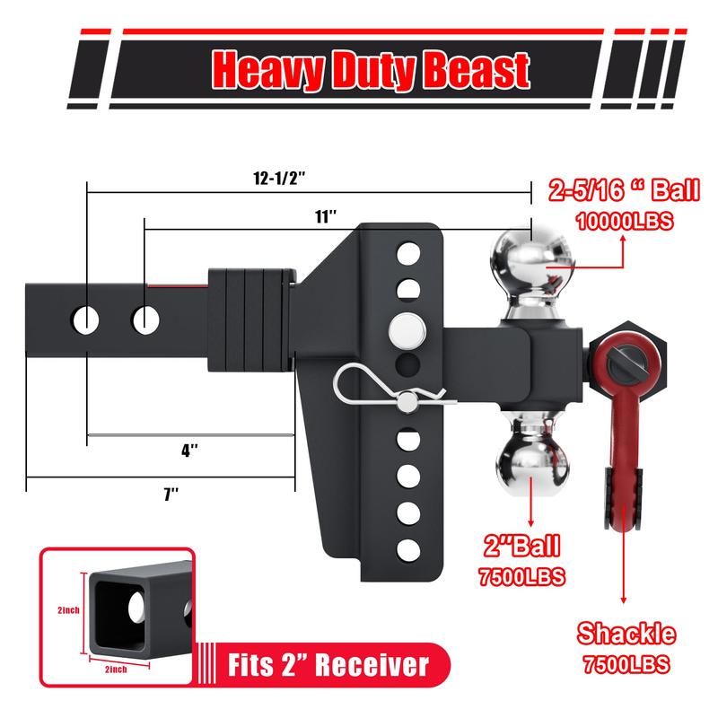 TYT Adjustable Trailer Hitch Ball Mount with Lock&Pin&Rotatable Tow ...